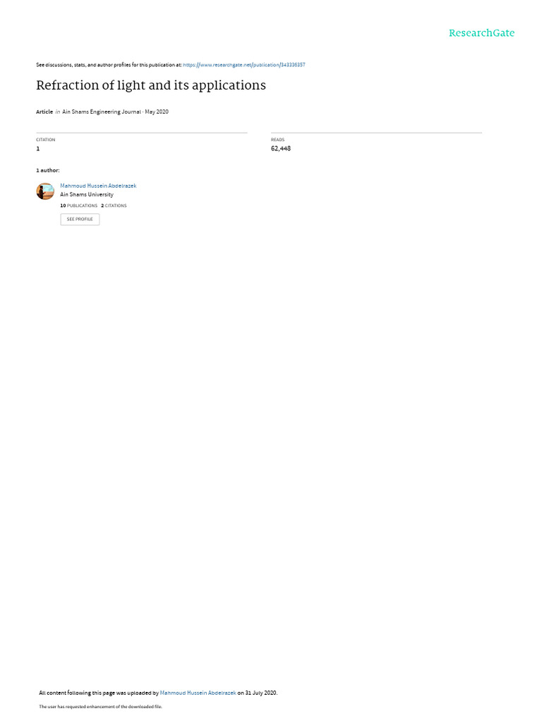 Refraction of Light and Its Applications: Ain Shams Engineering Journal ...