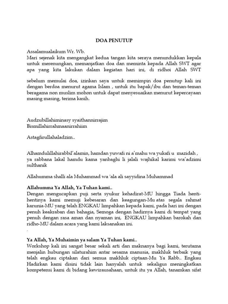 Teks Doa Penutup Workshop Rsup | PDF