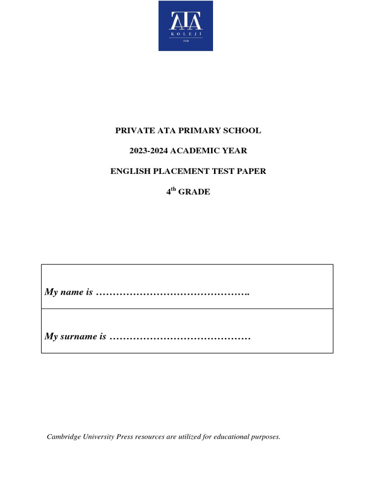 Movers (4TH Grade) Placement Test | PDF