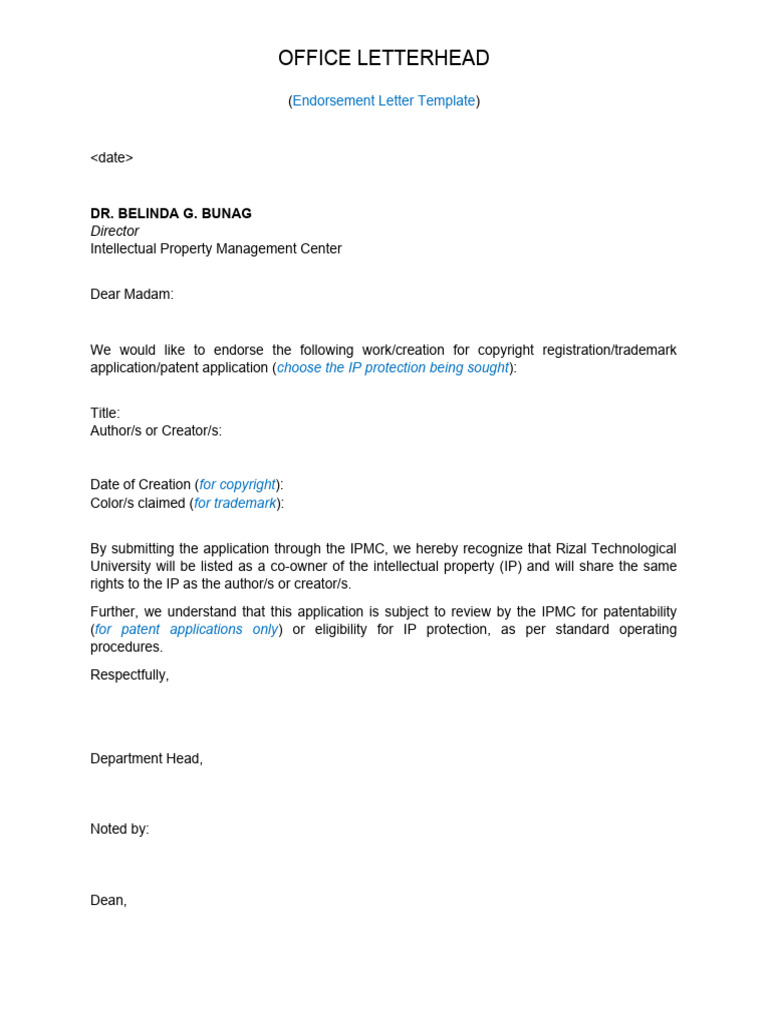 IPMC Endorsement Letter Template | PDF | Computers