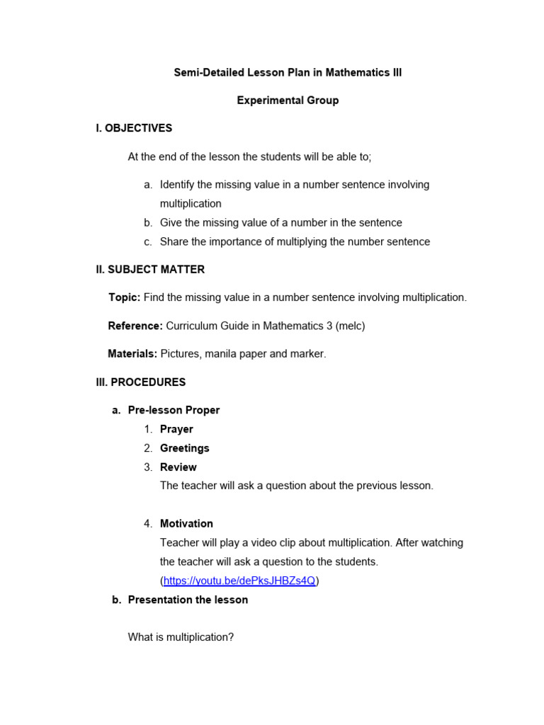 Lesson Plan For Defense Pdf Multiplication Lesson Plan