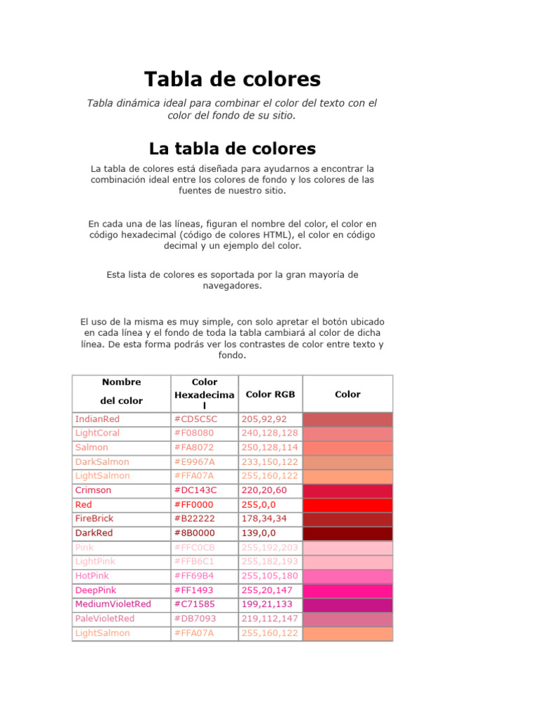 Tabla de Colores RGB y Combinaciones | PDF | Tecnicas artisticas ...