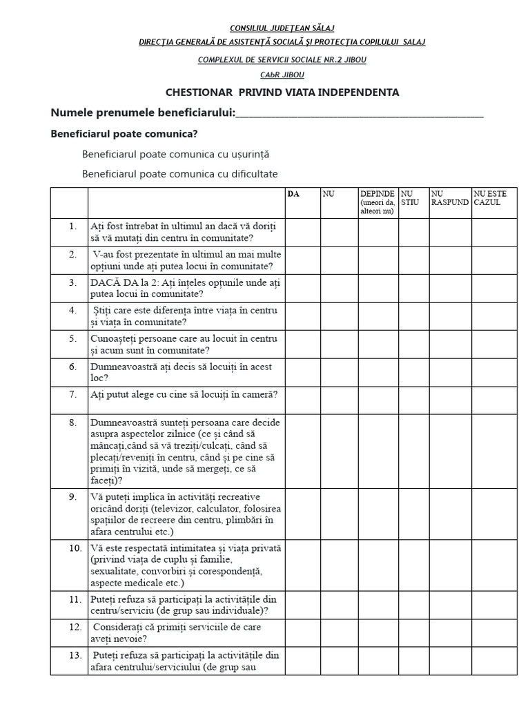 Chestionar Viata Independenta | PDF
