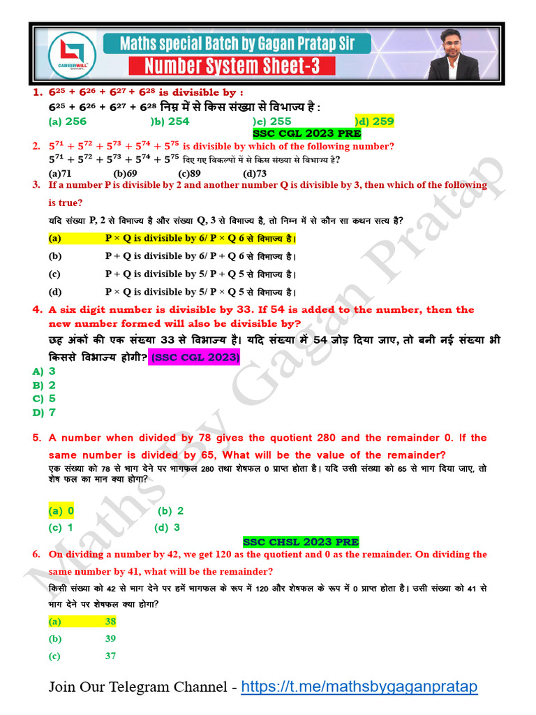 Number System Sheet- | PDF | Division (Mathematics) | Discrete Mathematics
