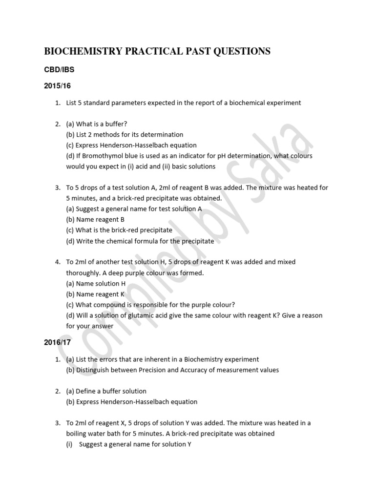 200L BCM Practical Past Questions | PDF | Titration | Chemistry