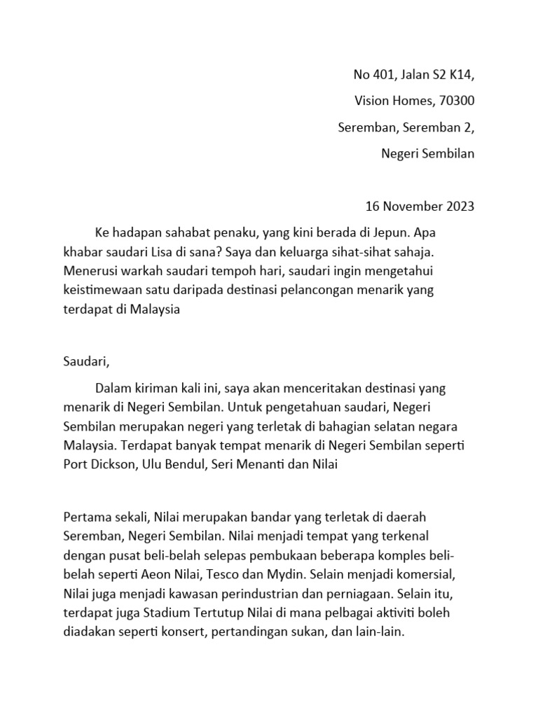 Karangan Surat Kiriman Tidak Rasmi | PDF