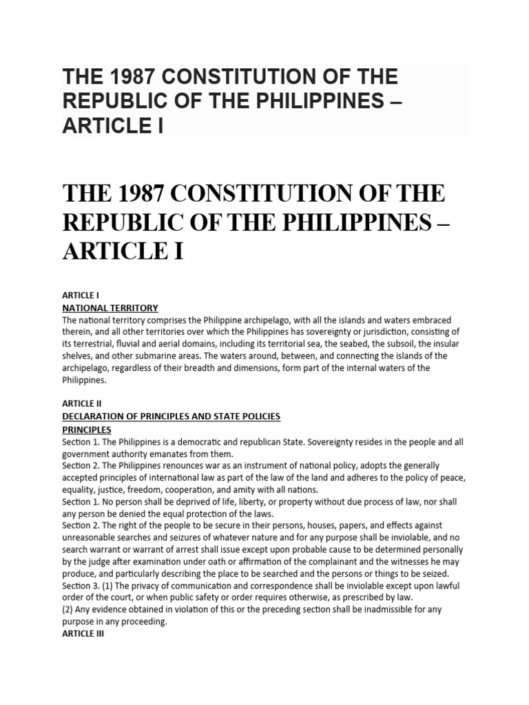 THE 1987 CONSTITUTION OF THE REPUBLIC OF THE PHILIPPINES | PDF | Search And Seizure | Presidents ...