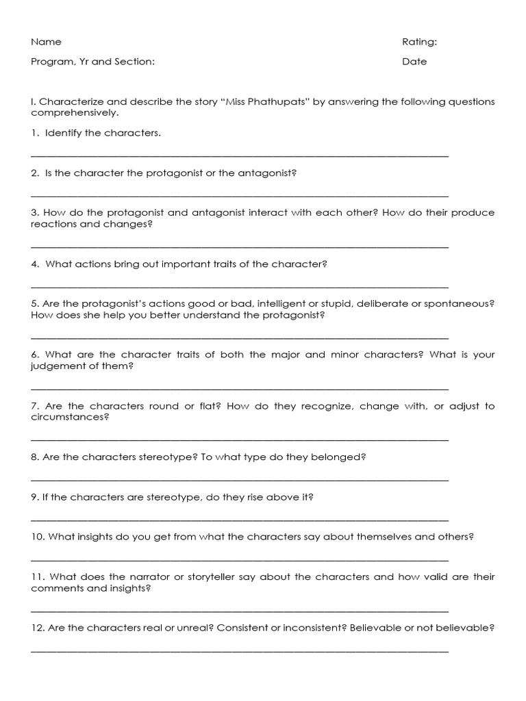 Analyzing Characters in Miss Phathupats | PDF
