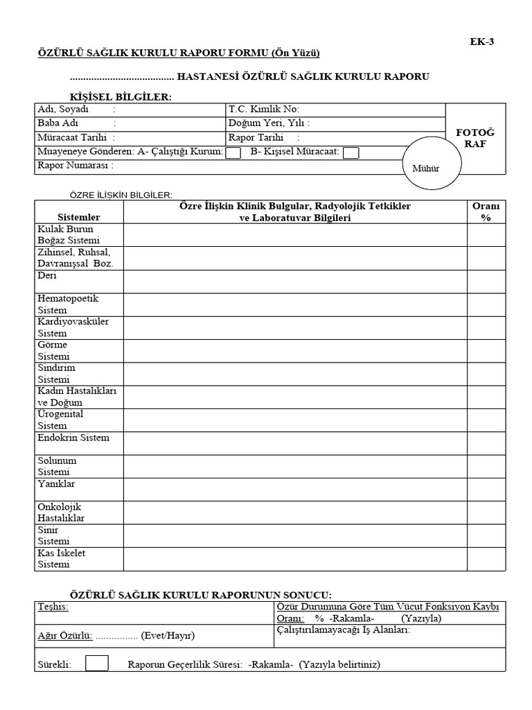 sağlık kurulu rapor form örneği | PDF sağlık kurulu rapor form örneği | PDF