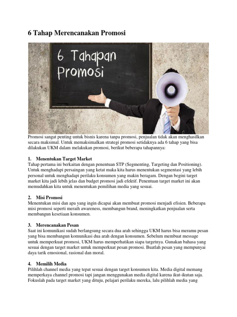 6 Tahap Merencanakan Promosi | PDF