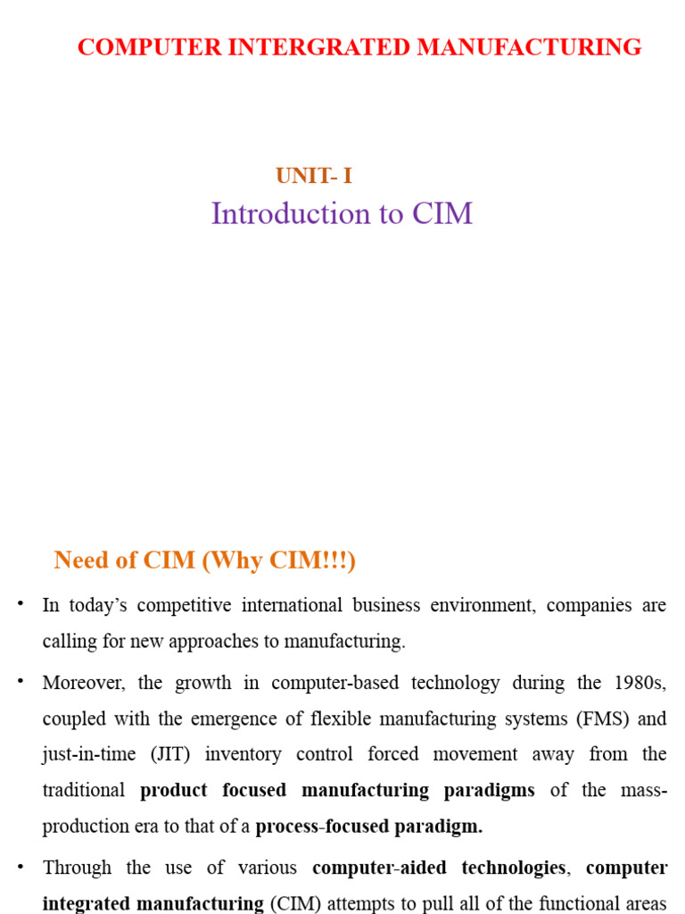 Cim Unit 1 | PDF | Automation | Computer Aided Design