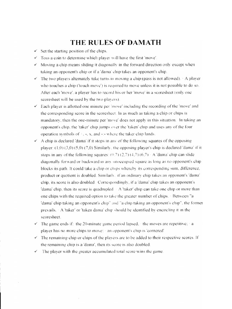 Rules of Damath (1) | PDF