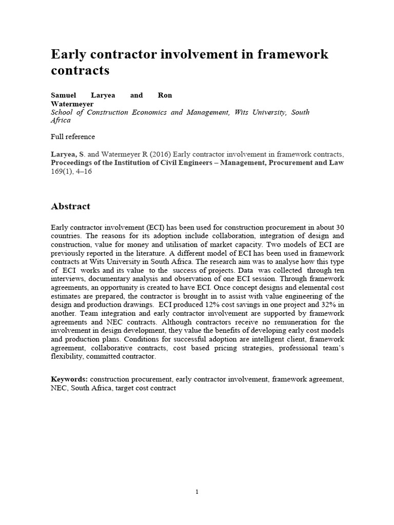 Early Contractor Involvement | Download Free PDF | Employment | Procurement