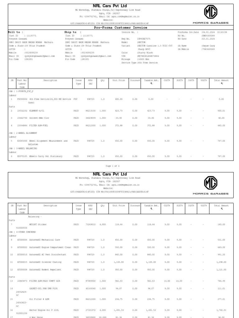 Pro-Forma Customer Invoice: Bill To: Ship To | Download Free PDF | Motor Vehicle | Vehicles