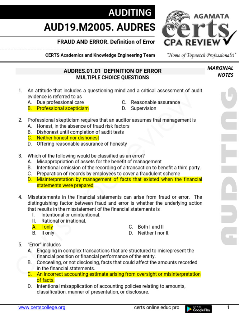 Auditing: Fraud and Error Basics | PDF | Audit | Fraud