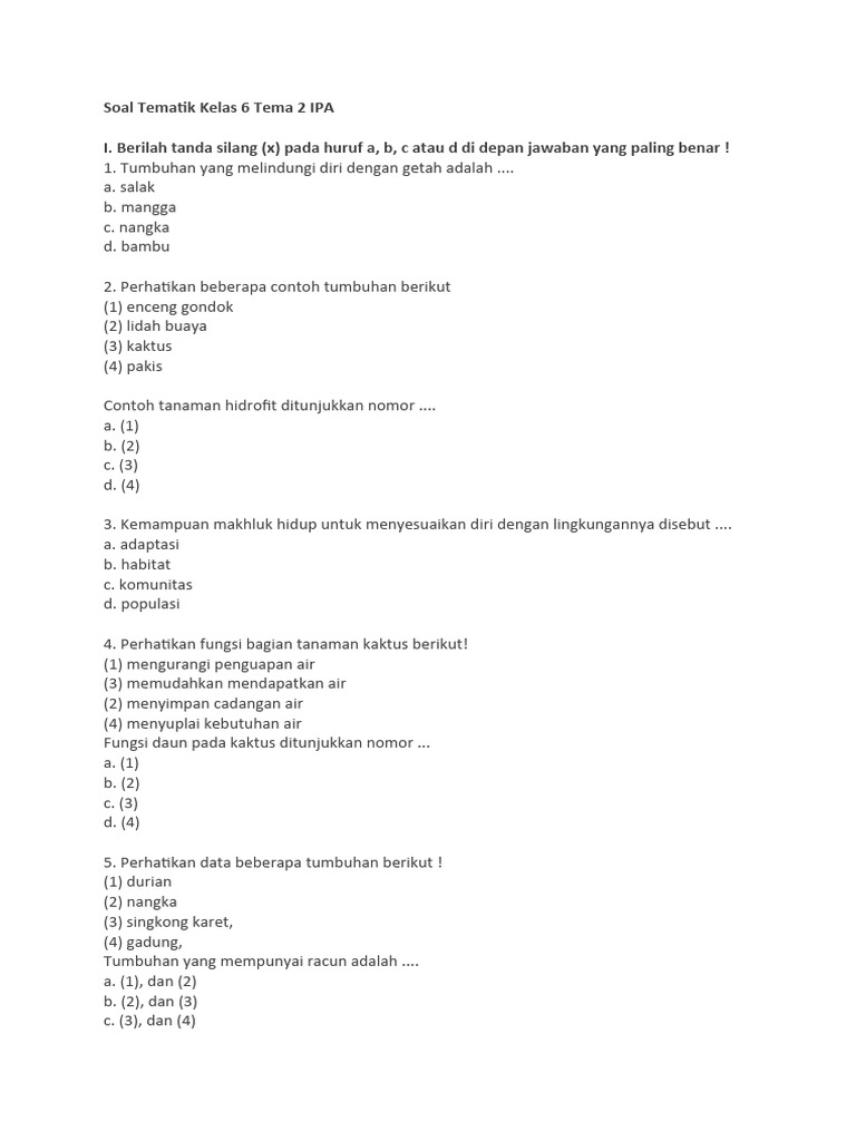 Soal Tematik Kelas 6 Tema 2 IPA | PDF