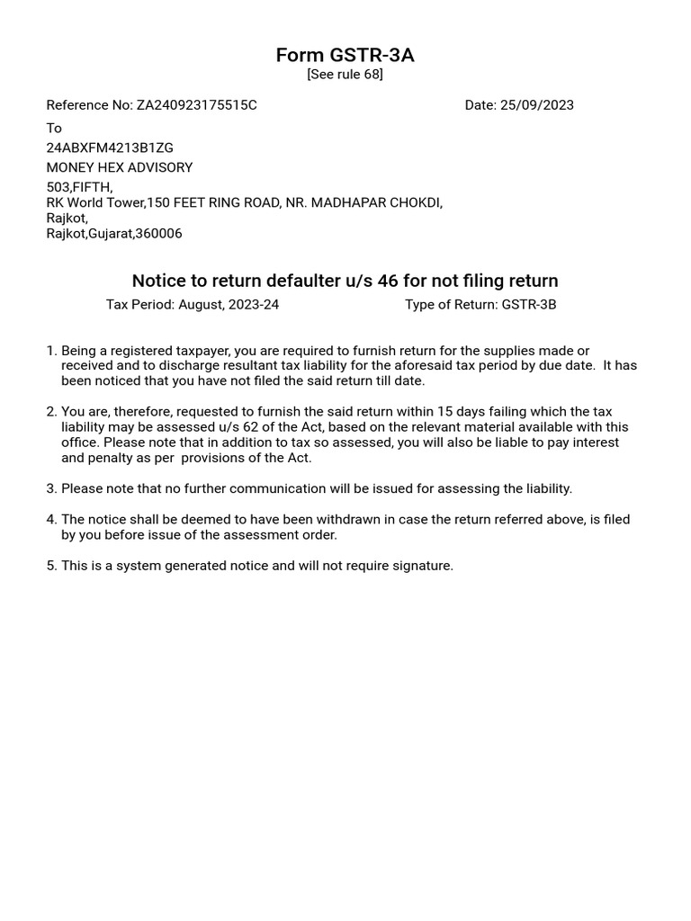 GSTR-3A Notice for Return Defaulter | PDF