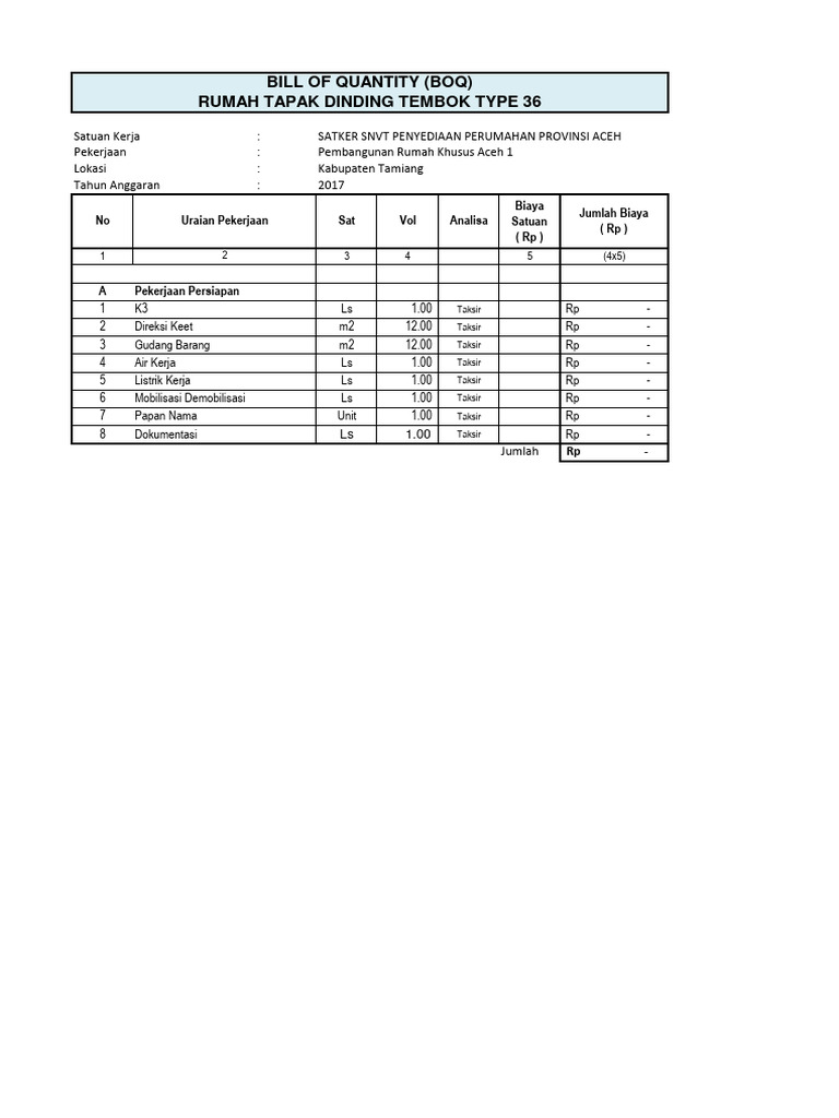 Bill of Quantity Boq Rumah Tapak Dinding | PDF