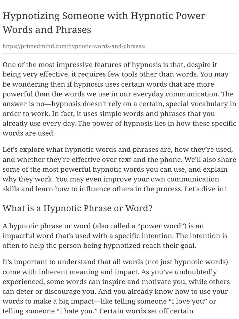 Hypnotizing Someone With Hypnotic Power Words and | Download Free PDF | Hypnosis | Hypnotherapy