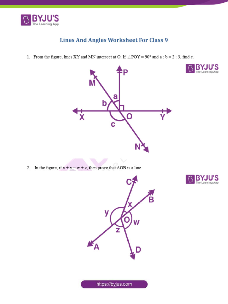 Lines and Angles Worksheet 2 | PDF