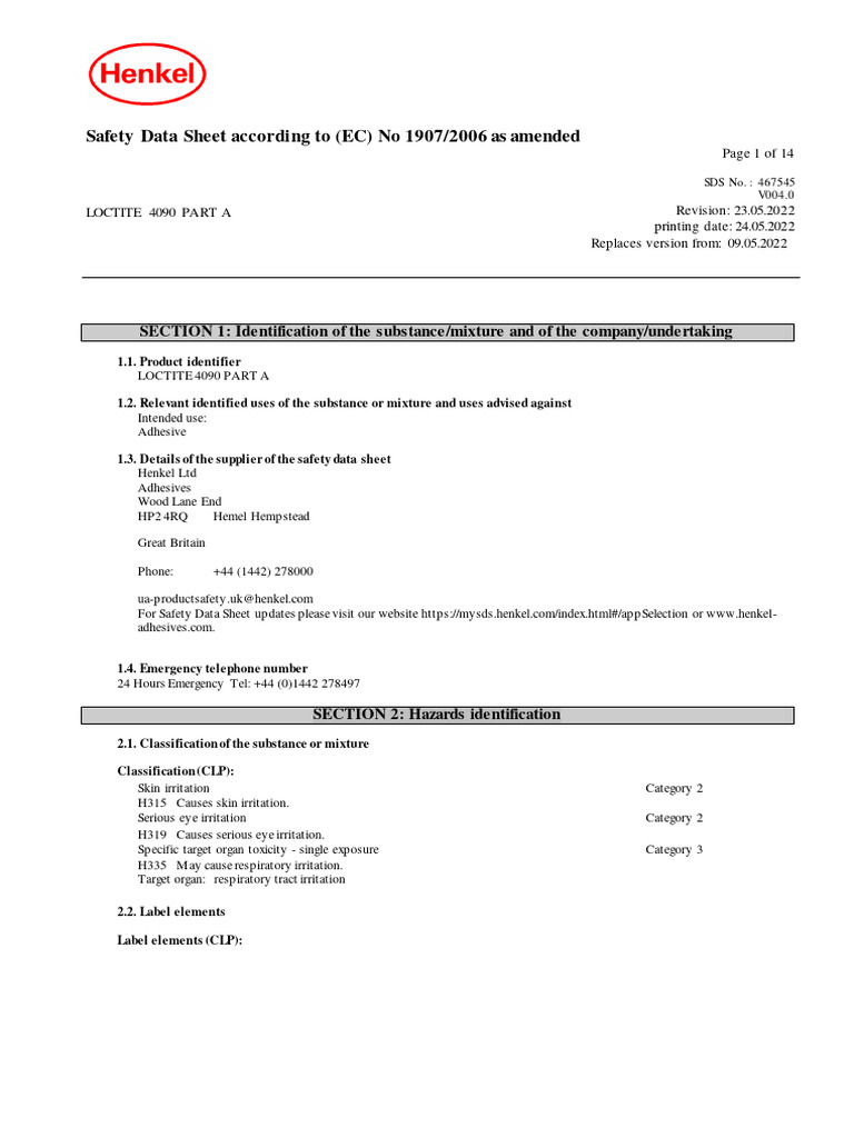 If9136 Loctite 4090 | PDF | Personal Protective Equipment | Chemistry