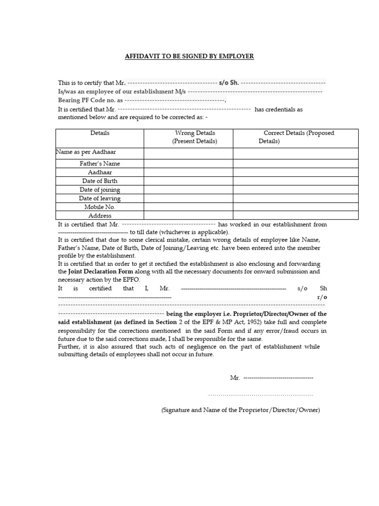 Employer Affidavit for Employee Details | PDF | Government | Justice
