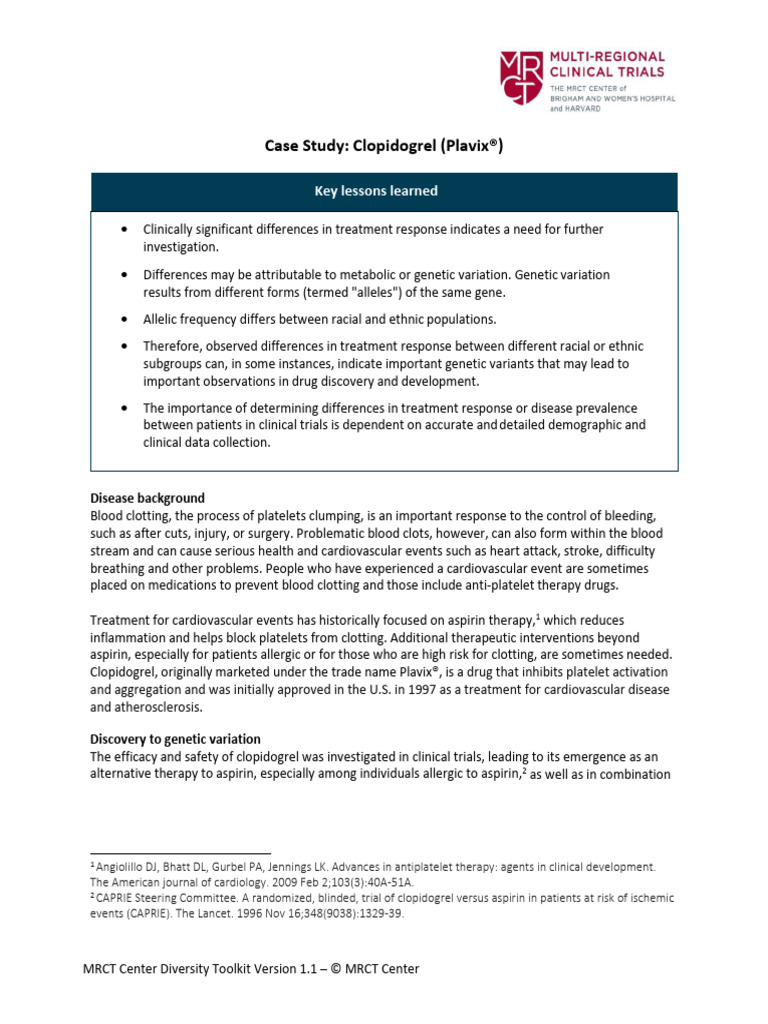 Clopidogrel Case Study Full | PDF | Aspirin | Drugs