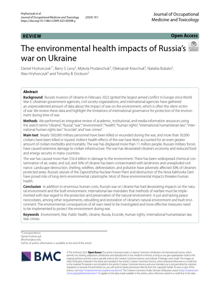 The Environmental Health Impacts of Russia's War On Ukraine: Review Open Access | PDF | Nuclear ...