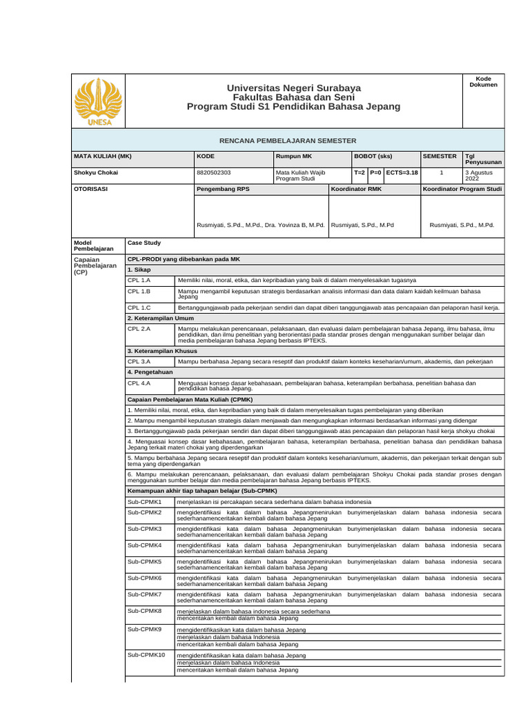 RPS Shokyu Chokai | PDF | Seni & Disiplin Bahasa