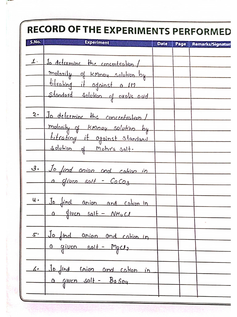 Chemistry Lab Manual | PDF