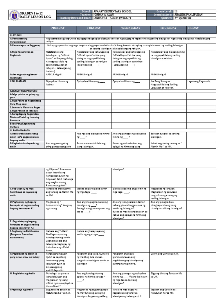 DLL Grade-3 Q2 W7 | PDF
