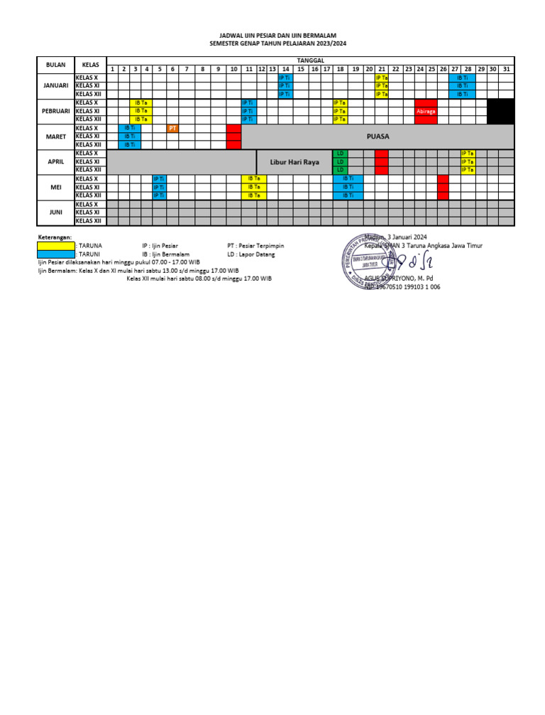 SMT Genap Jadwal Ijin Bermalam Dan Pesiar 2023-2024 | PDF