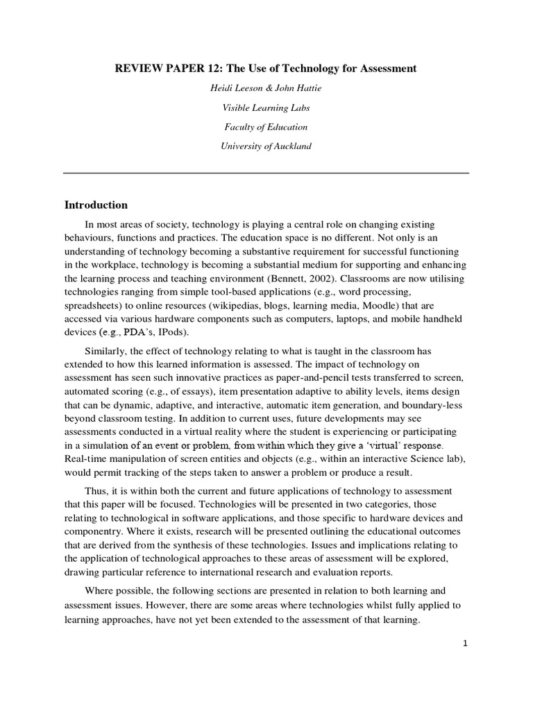 The Use Of Technology For Assessment Pdf Educational Assessment