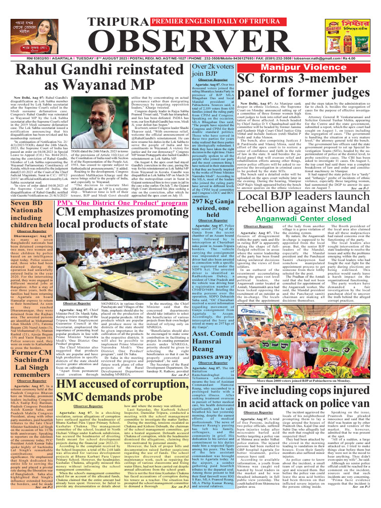 Tripura Observer | PDF | Indian National Congress | Bharatiya Janata Party