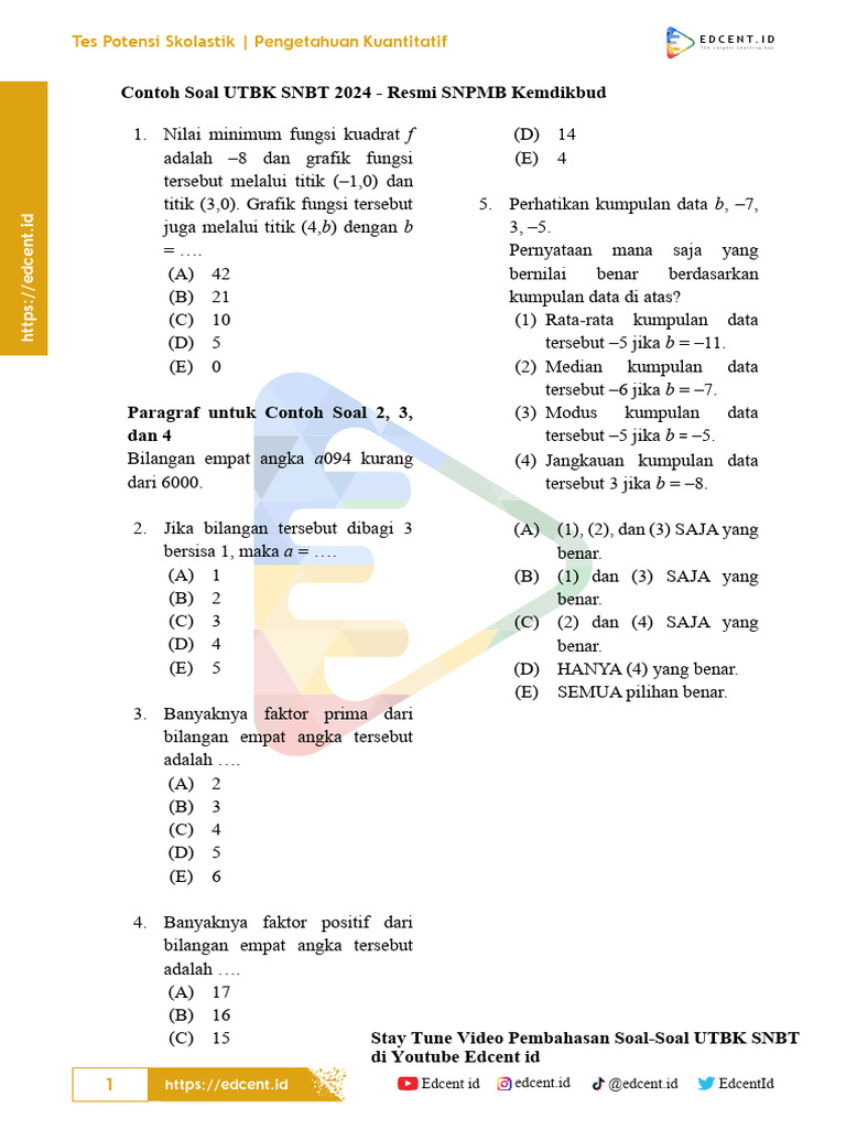 Pengetahuan Kuantitatif-Contoh Soal UTBK SNBT 2024-SNPMB | PDF
