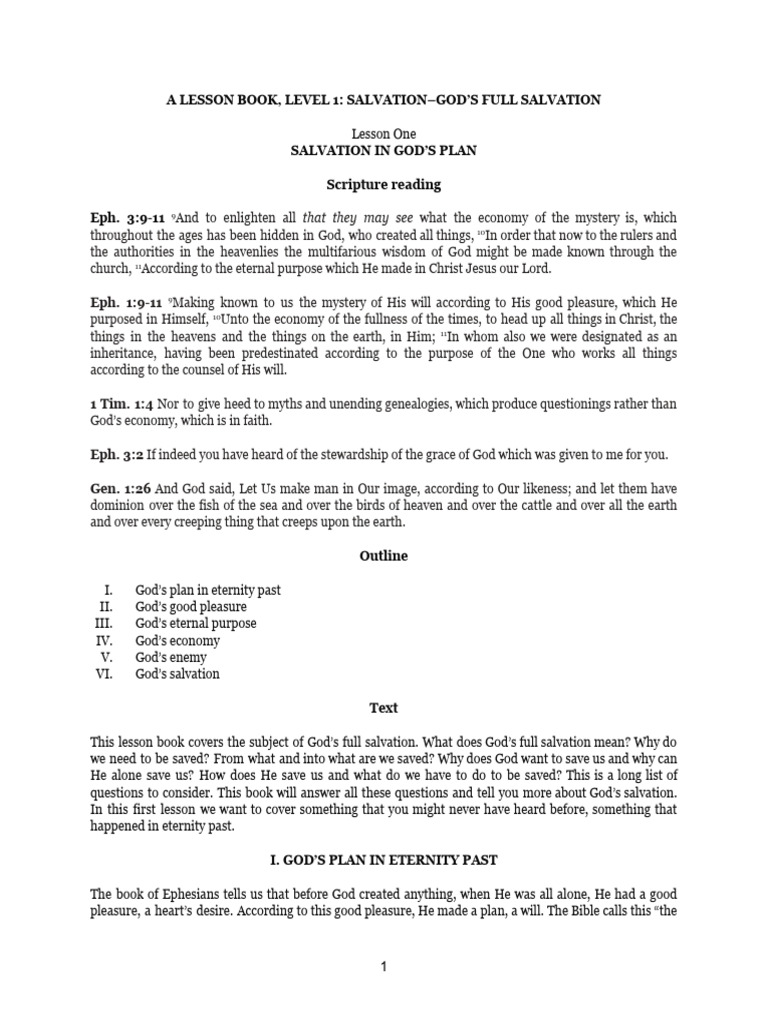 Level 1 - Salvation-God's Full Salvation, Lesson 1 | PDF | Jesus | Paul ...