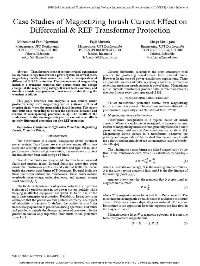 Trafo Inrush Current | PDF | Transformer | Electricity