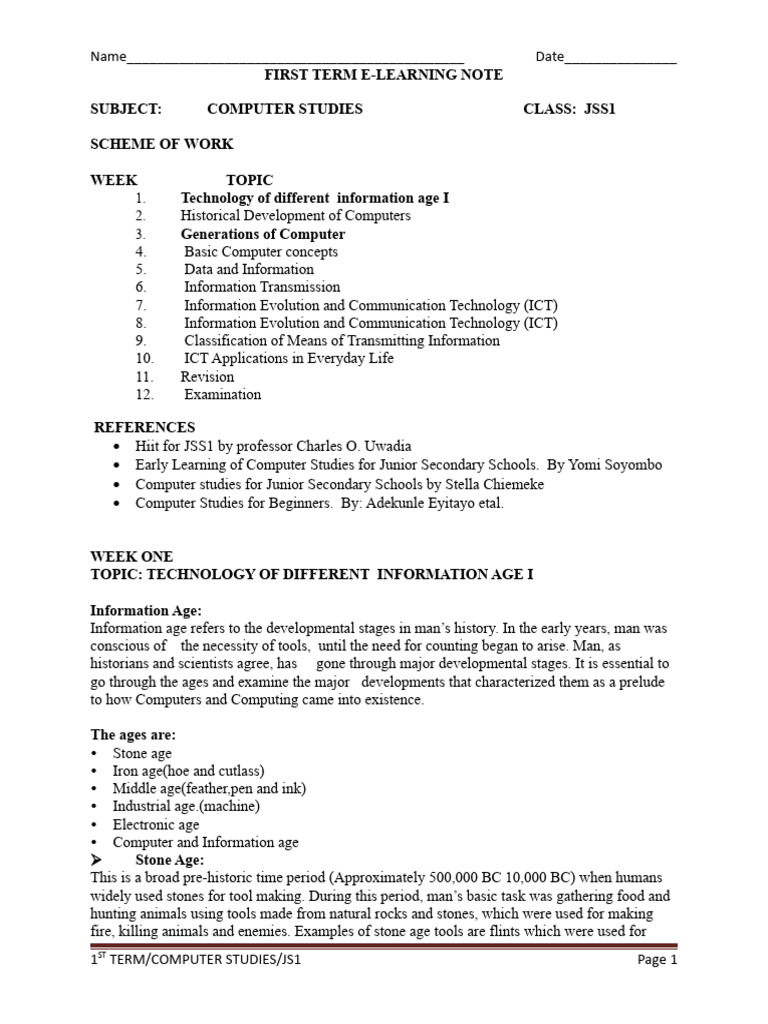 1ST Term J1 Computer Studies | PDF