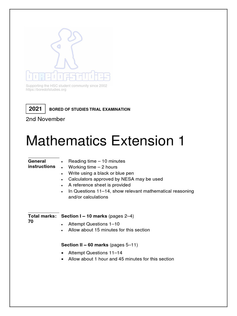2021 BoS Trials Mathematics Extension 1 | PDF | Acceleration | Mathematics