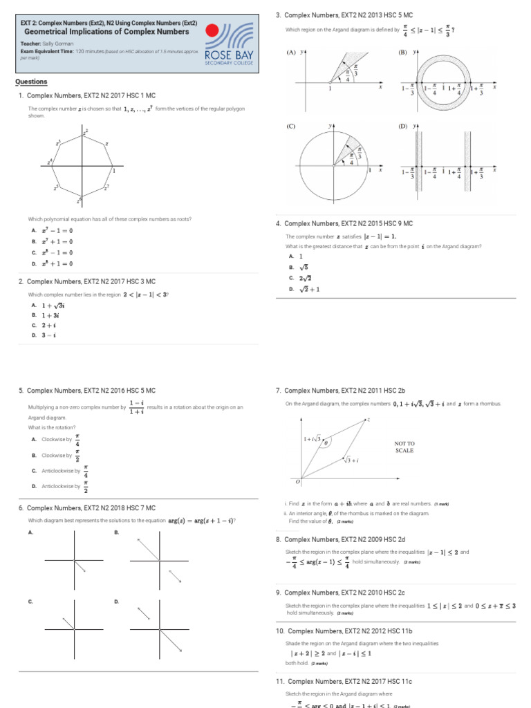 Complex Numbers in HSC Exams | PDF | Complex Number | Elementary Geometry