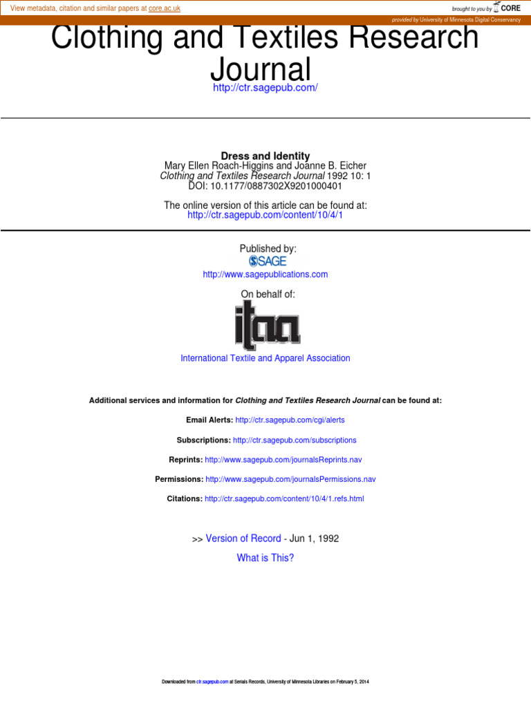 Dress and Identity Author Mary Ellen Roach-Higgins, Joanne B. Eicher ...