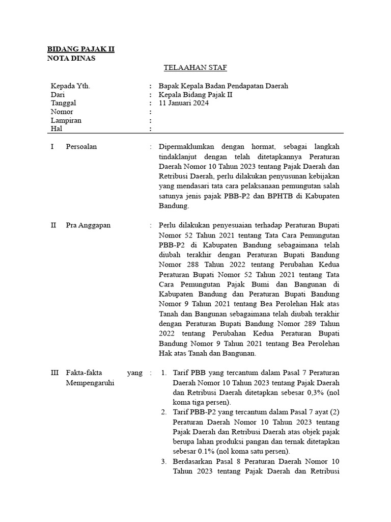 Telaahan Staff Perbup PDRD - HKPD | PDF