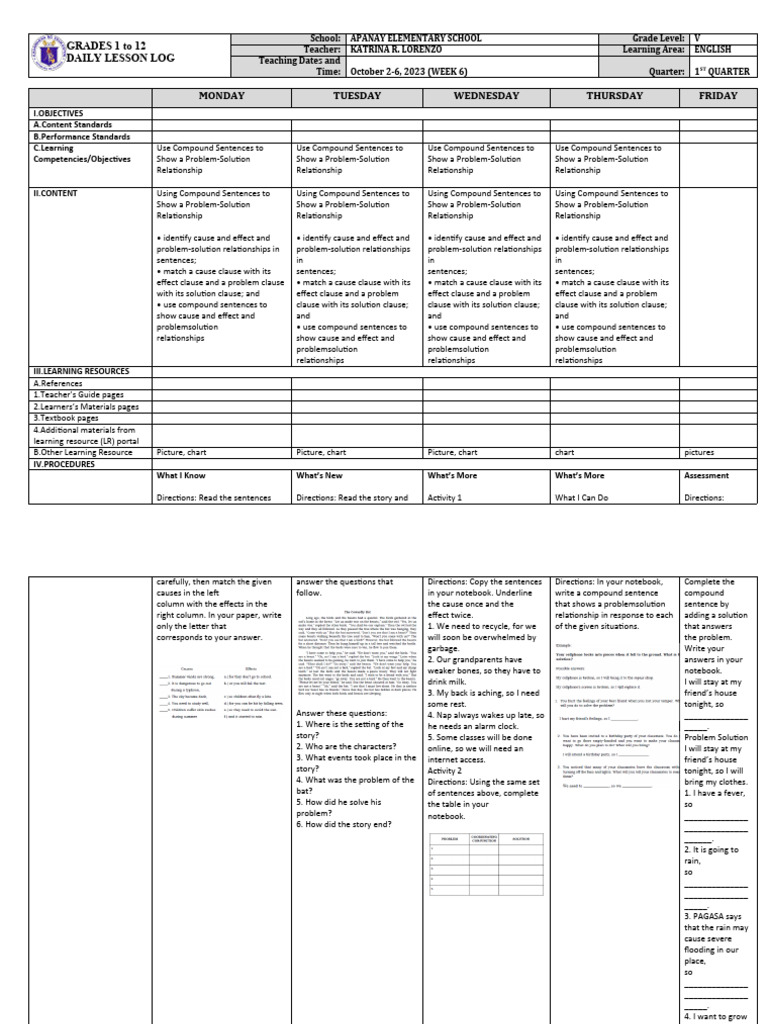 DLL - English 5 - Q1 - W6 | PDF | Differentiated Instruction | Learning
