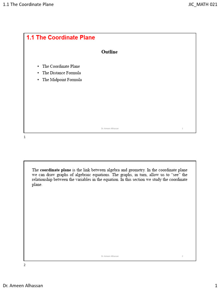 1.1 The Coordinate Plane | PDF | Cartesian Coordinate System | Line ...