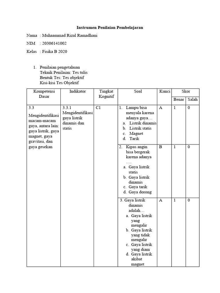 Instrumen Penilaian Pembelajaran | PDF