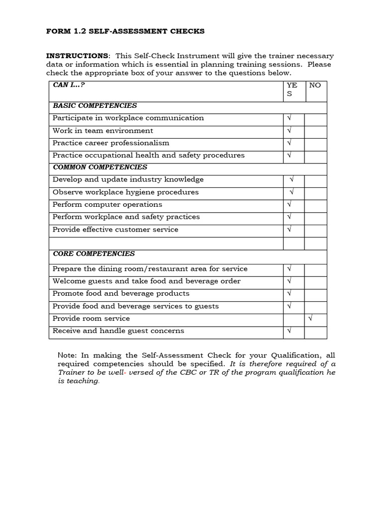 Form 1.2 Self Assessment Check | PDF