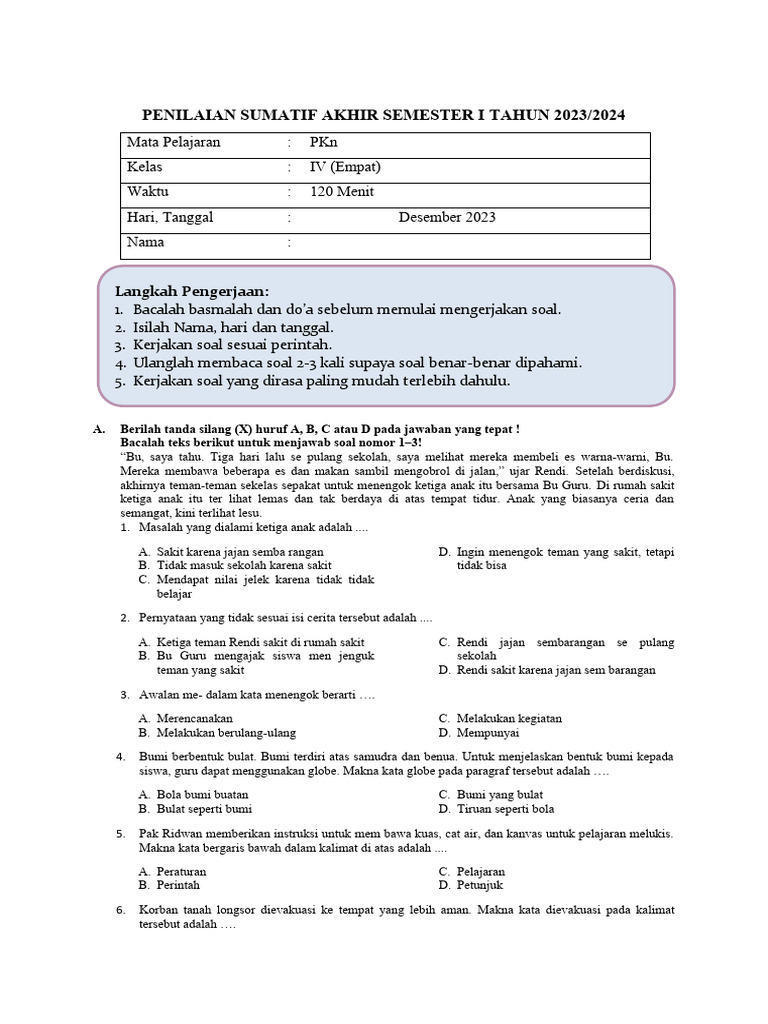 Soal Sas Ganjil Bahasa Indonesia | PDF