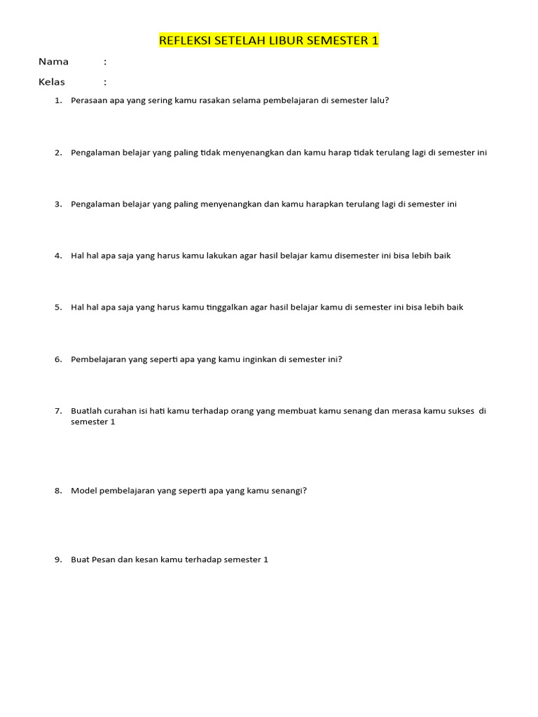 Refleksi Pembelajaran Semester 1 | PDF