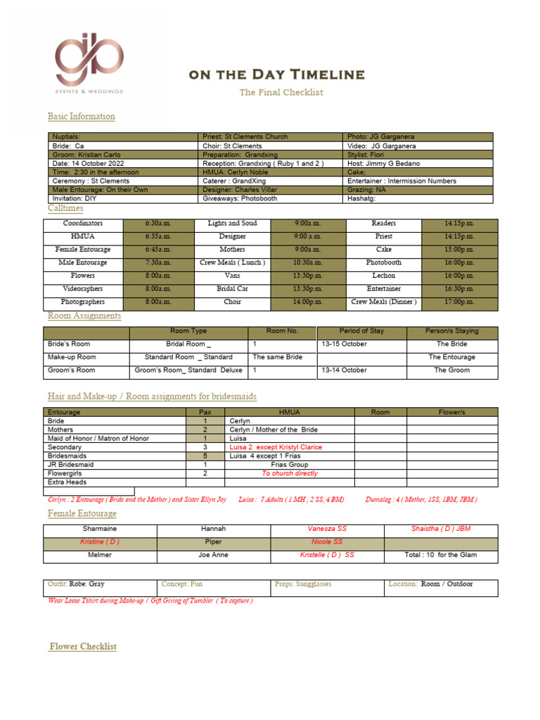 Karlo and Carla 10142022 JGB Events and Weddings General Checklist | PDF