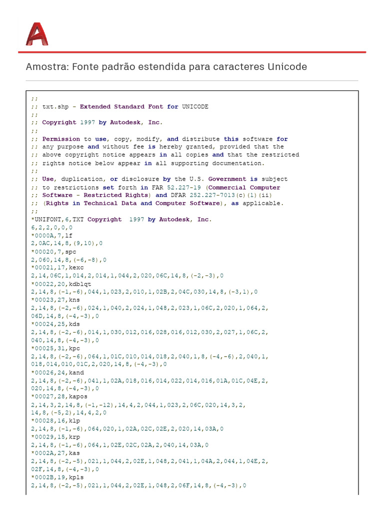 AutoCAD 2021 Ajuda - Amostra - Fonte Padrão Estendida para Caracteres ...